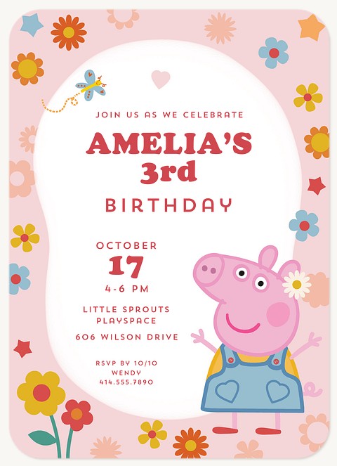Peppa Pig Flower Power | Kids Birthday Invitations